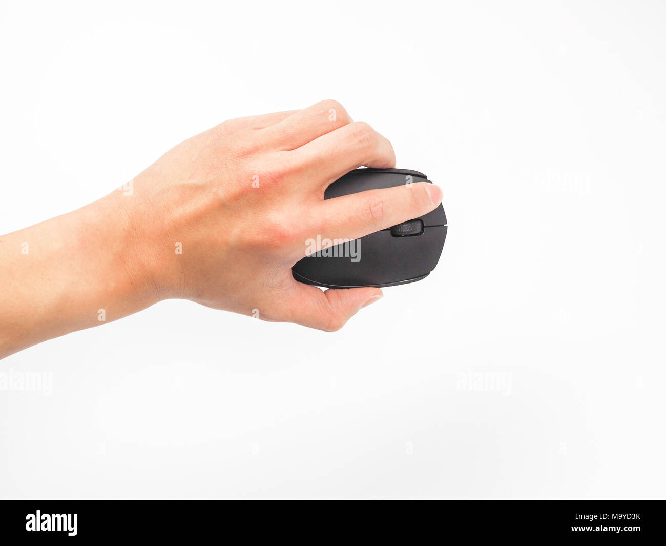 Hand on computer mouse on white background Stock Photo - Alamy