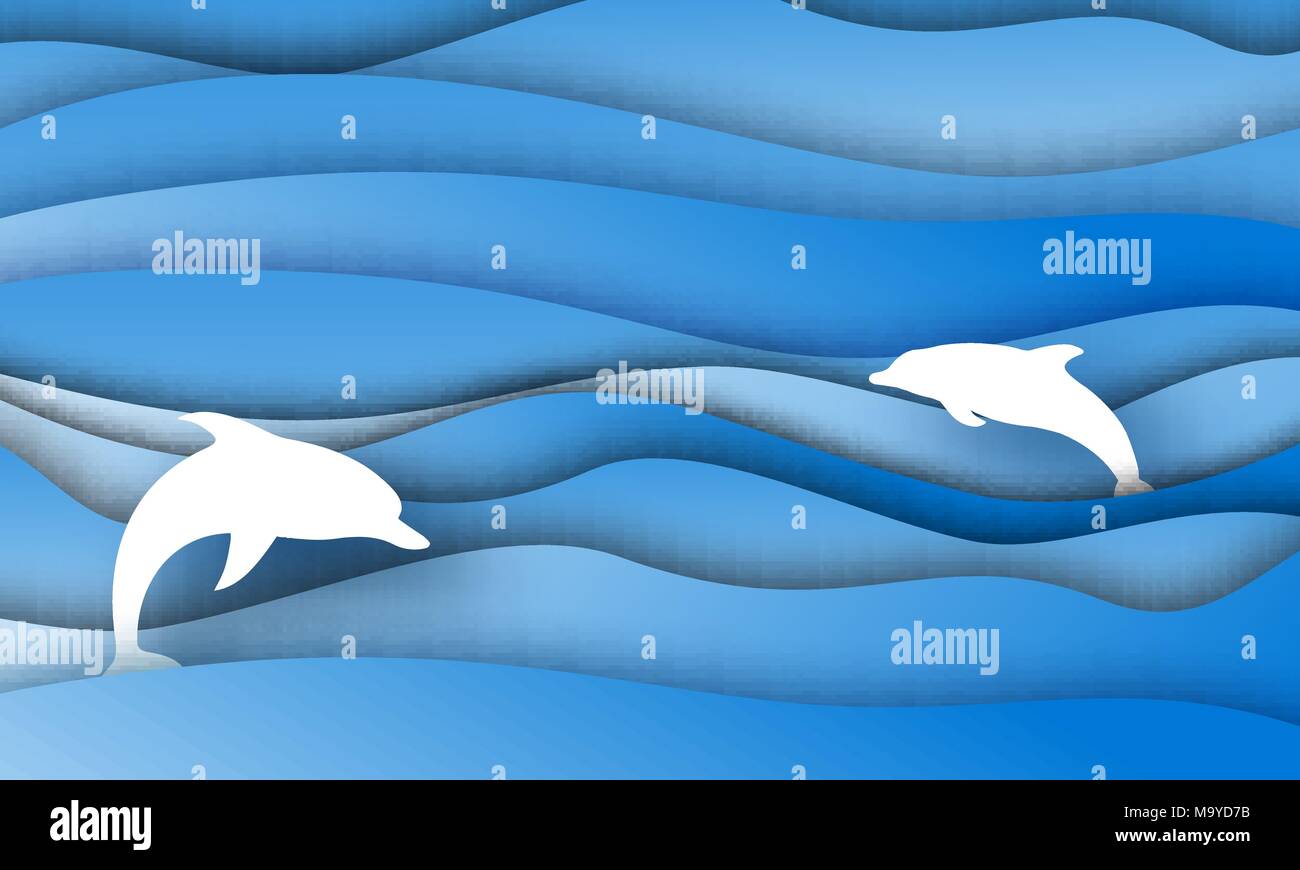 Paper Cut Wave Shapes with dolphins Stock Vector Image & Art - Alamy
