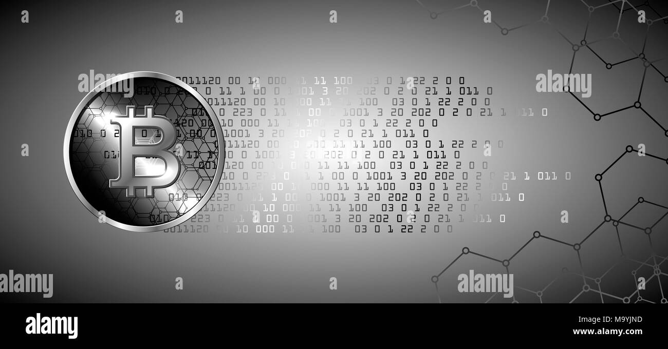 Modern digital illustration with physical crypto coin. Bitcoin banner ...