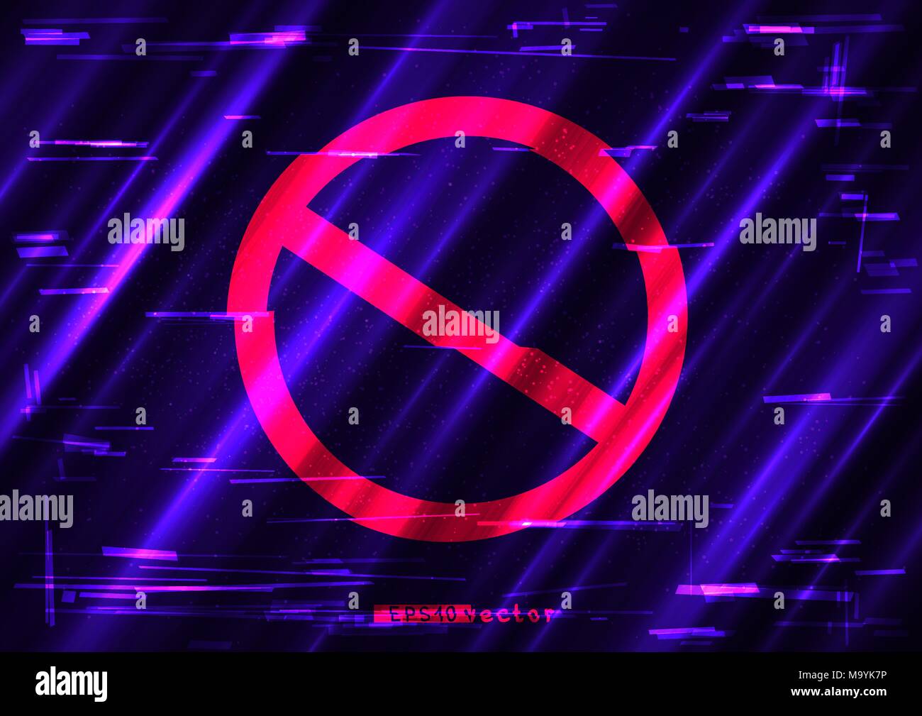 Glitch forbid red symbol shape template on dark blue background.. Empty ...