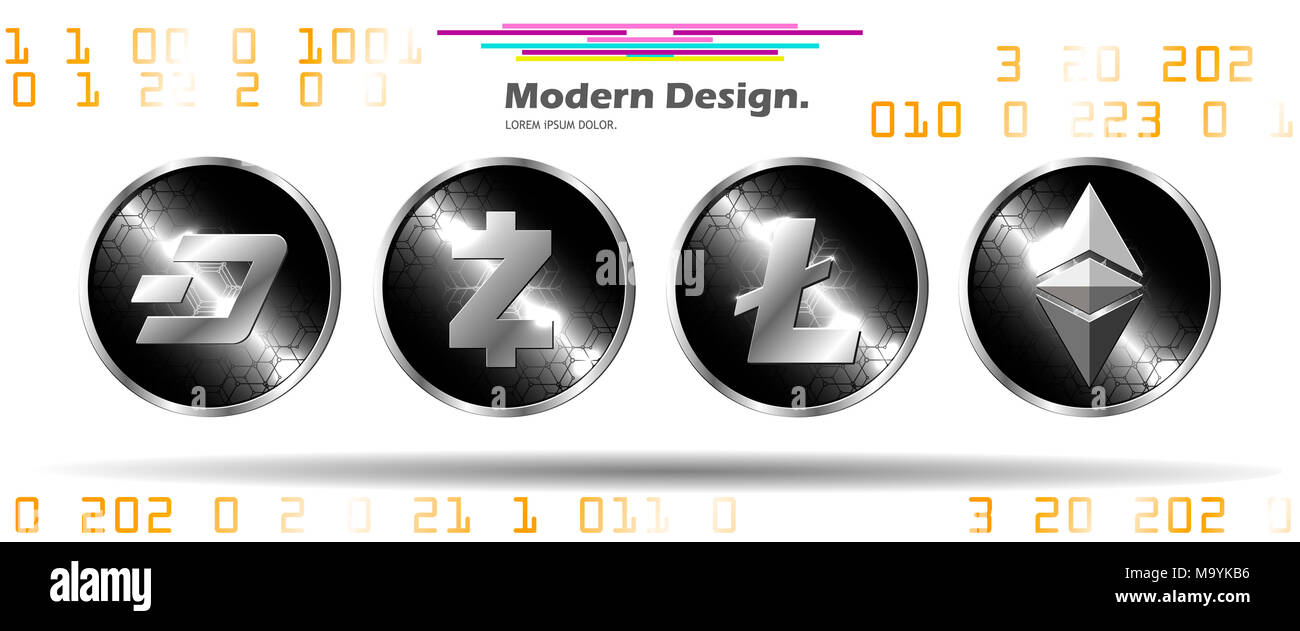 Vector set of physical cryptocoins. Modern style cryptocurrency ...