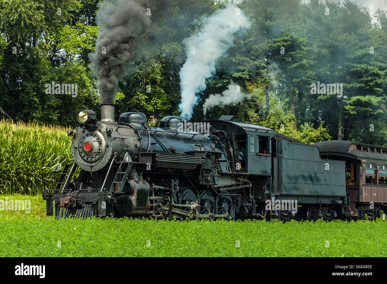 Antique Vintage Steam Engine Blowing Black Smoke and Blowing Whistle in ...