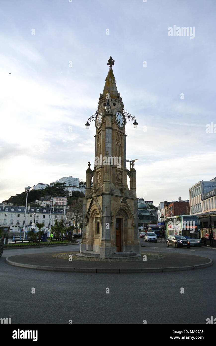 The Mallock Memorial clock tower in Torquay town center, Devon, England ...