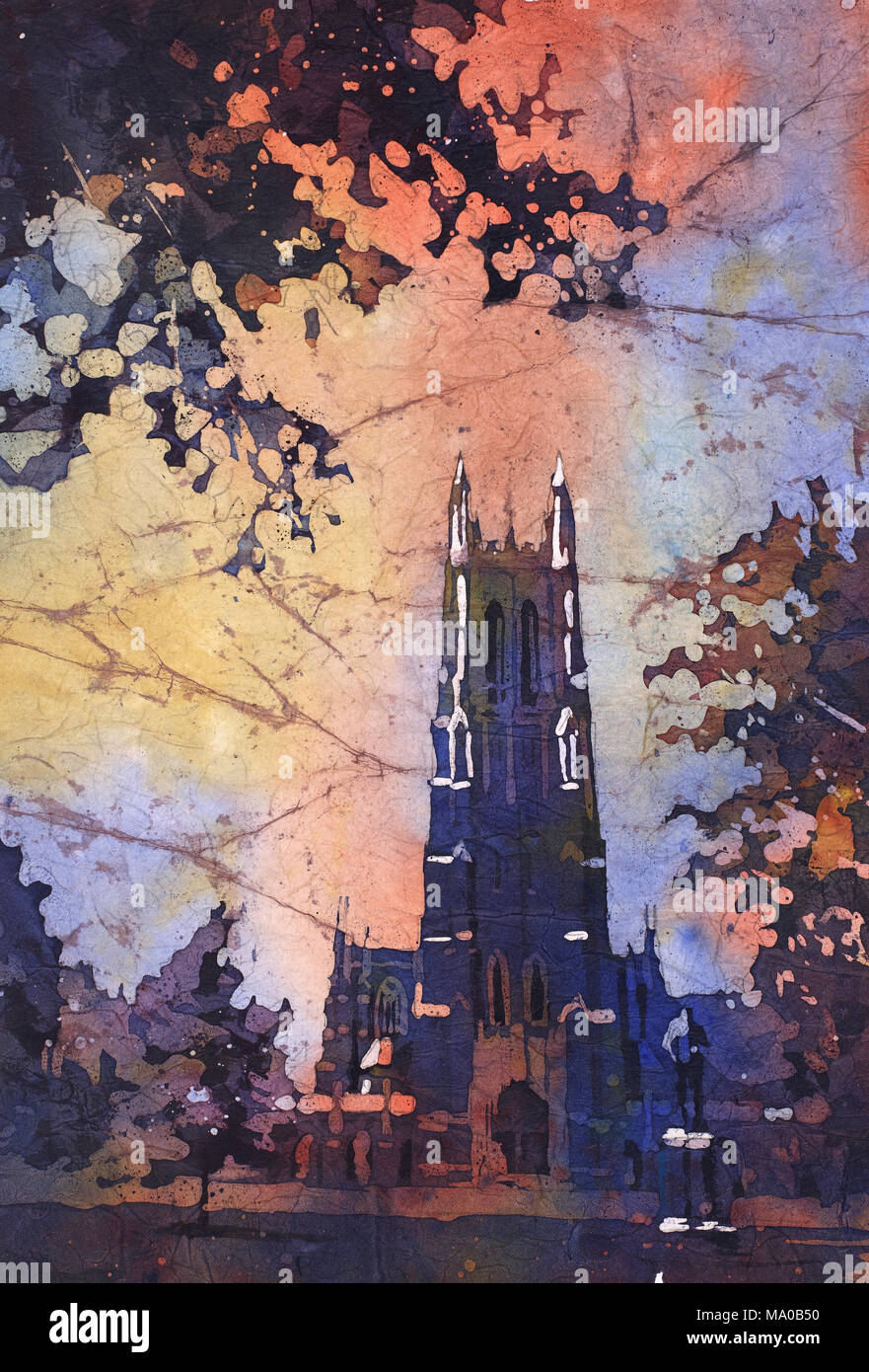 Watercolor painting of Duke Chapel on the Duke University campus ...