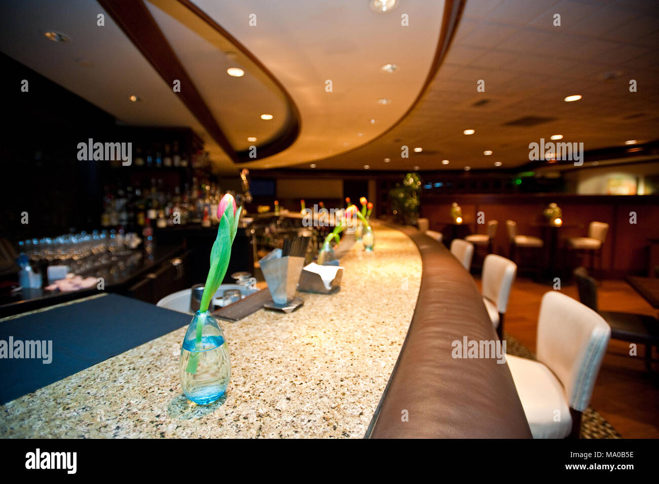 A stylish bar with fresh flowers decorations in a banquet hall Stock ...