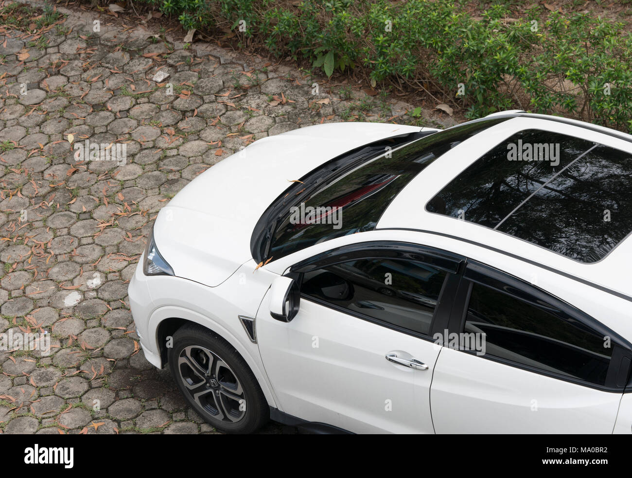 car from above in the parking area of a top view of the house Stock ...