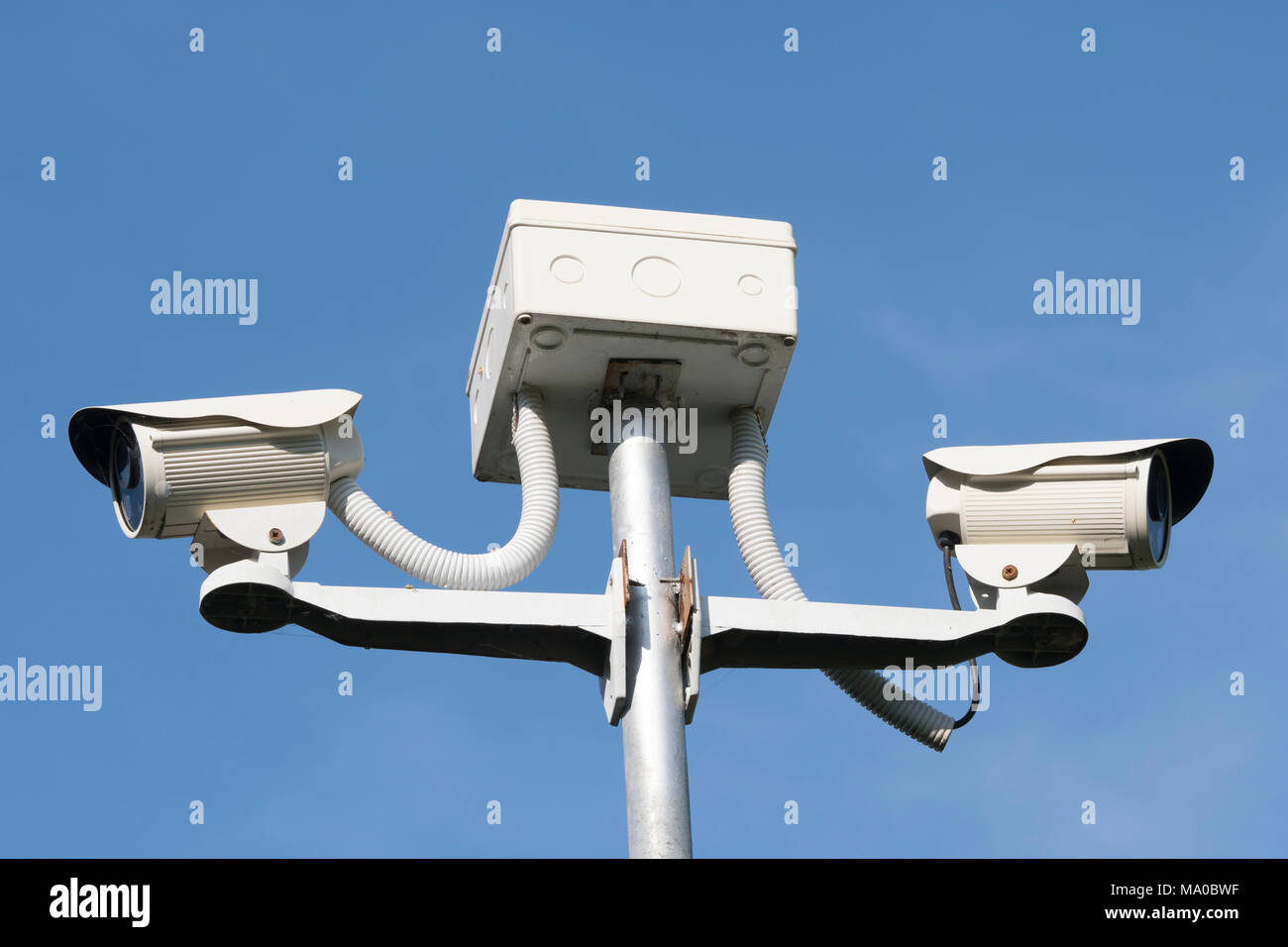 cctv security camera on blue background, property protection Stock ...