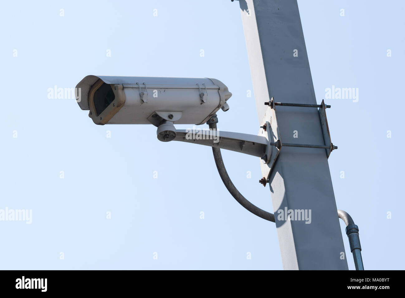 Outdoor CCTV Camera Operating for security in garden , on blue sky ...