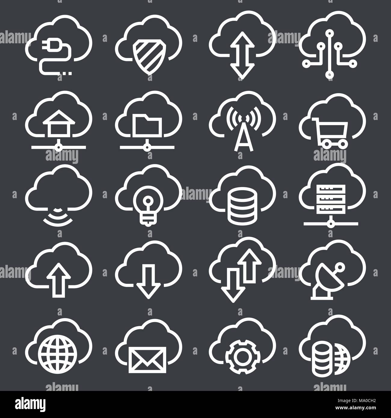 Cloud Data Technology. Thin line web icon set. Outline icons collection.Vector illustration ...