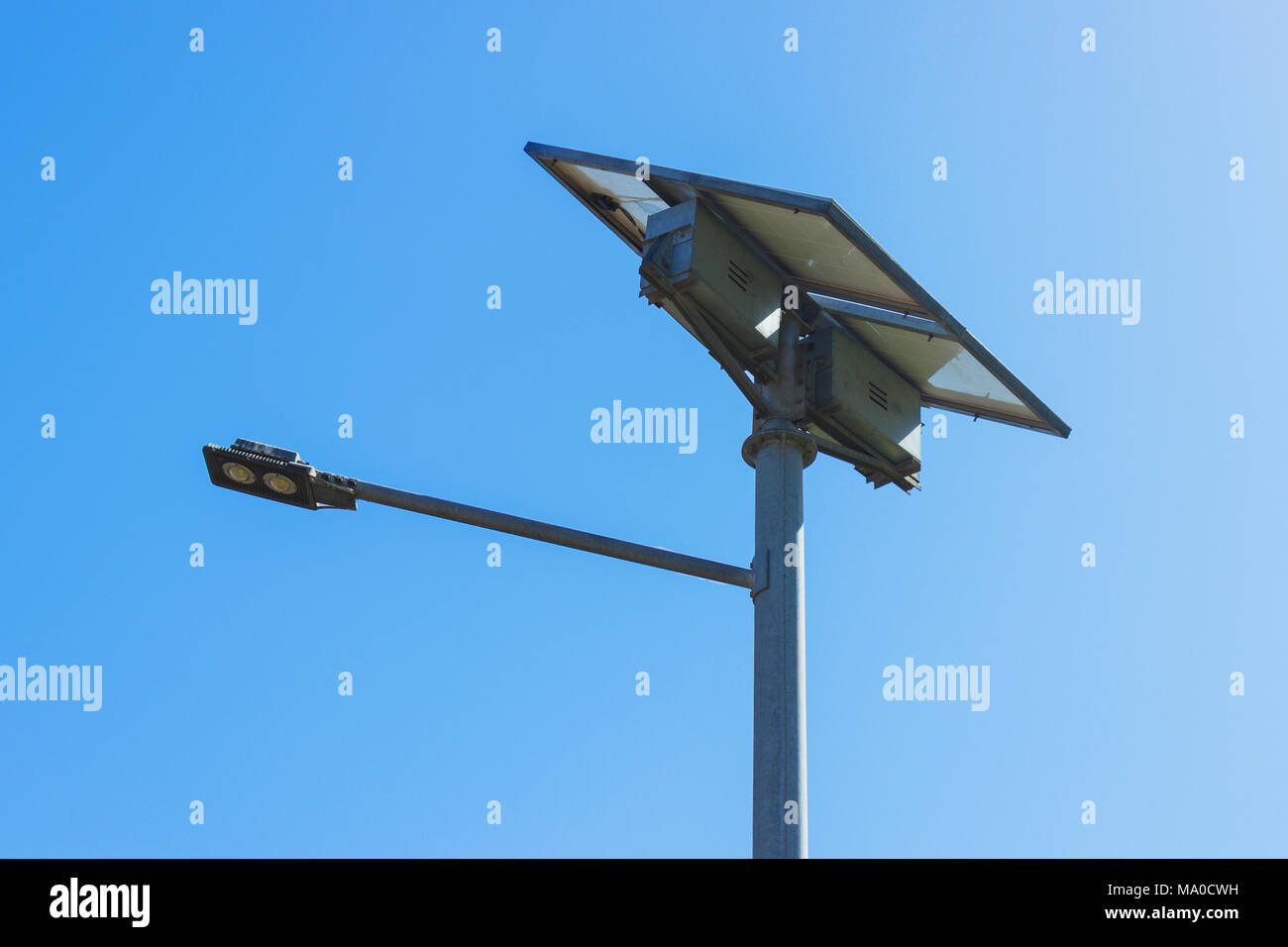 street light with solar panel. LED lamp renewable energy Stock Photo ...