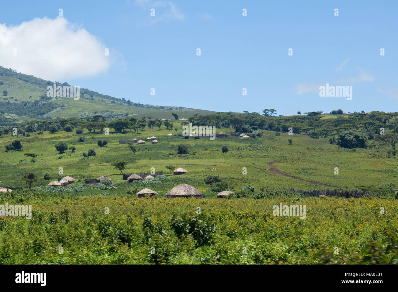 African Rural Village in Green Mountainous Region Stock Photo - Alamy