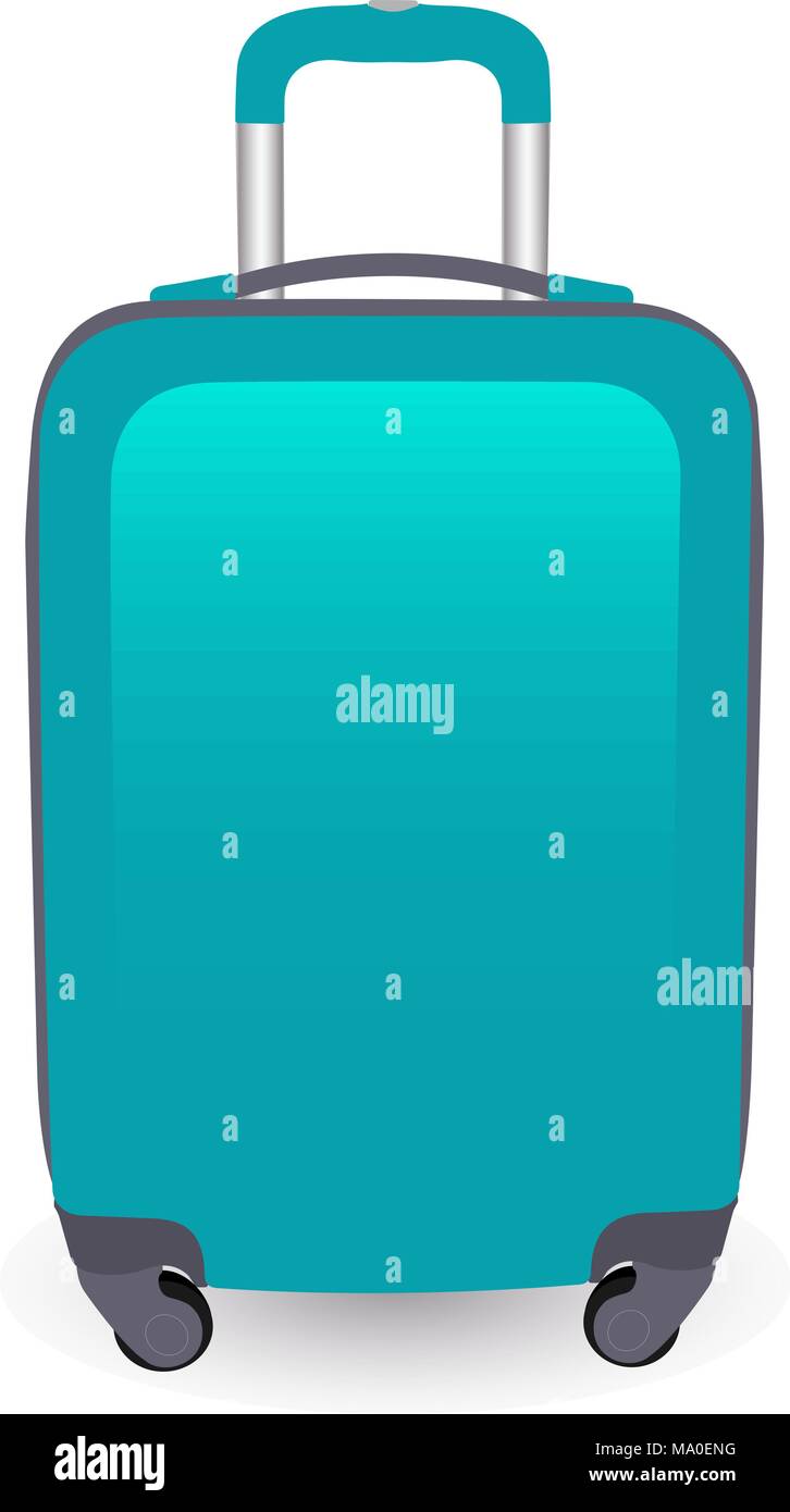 Turquoise travel plastic suitcase with wheels realistic on white ...