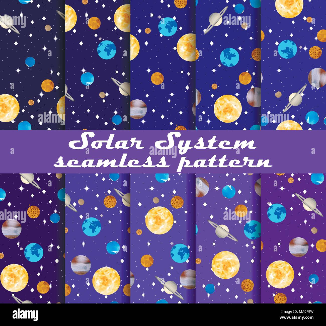 Solar system seamless pattern set. Planets and stars. Outer space ...