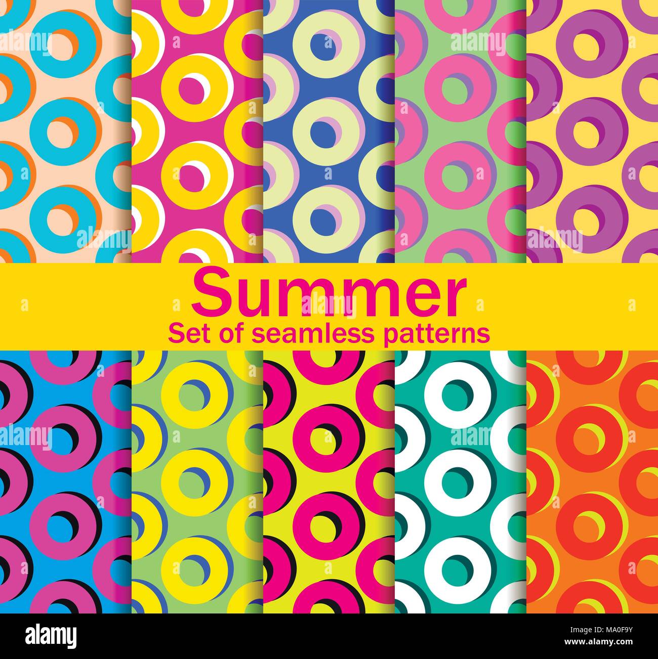 Summer seamless patterns with circles and bright colors. A collection ...