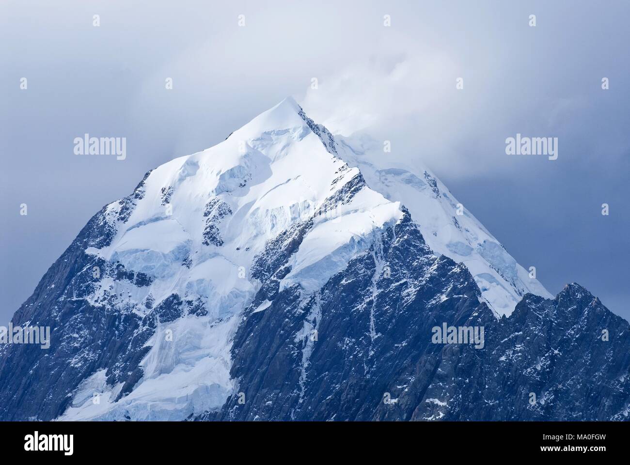 Mount Cook summit in Aoraki Mount Cook National Park, South Island, New ...