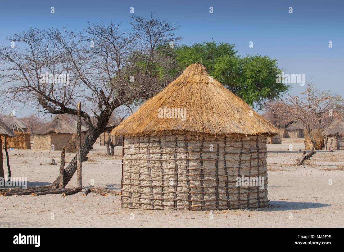 Typical thatched-roof African round hut in Botswana Stock Photo - Alamy