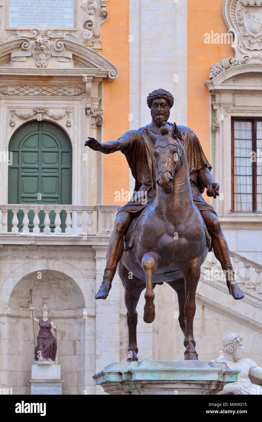The Equestrian Statue of Marcus Aurelius on piazza del Campidoglio in ...