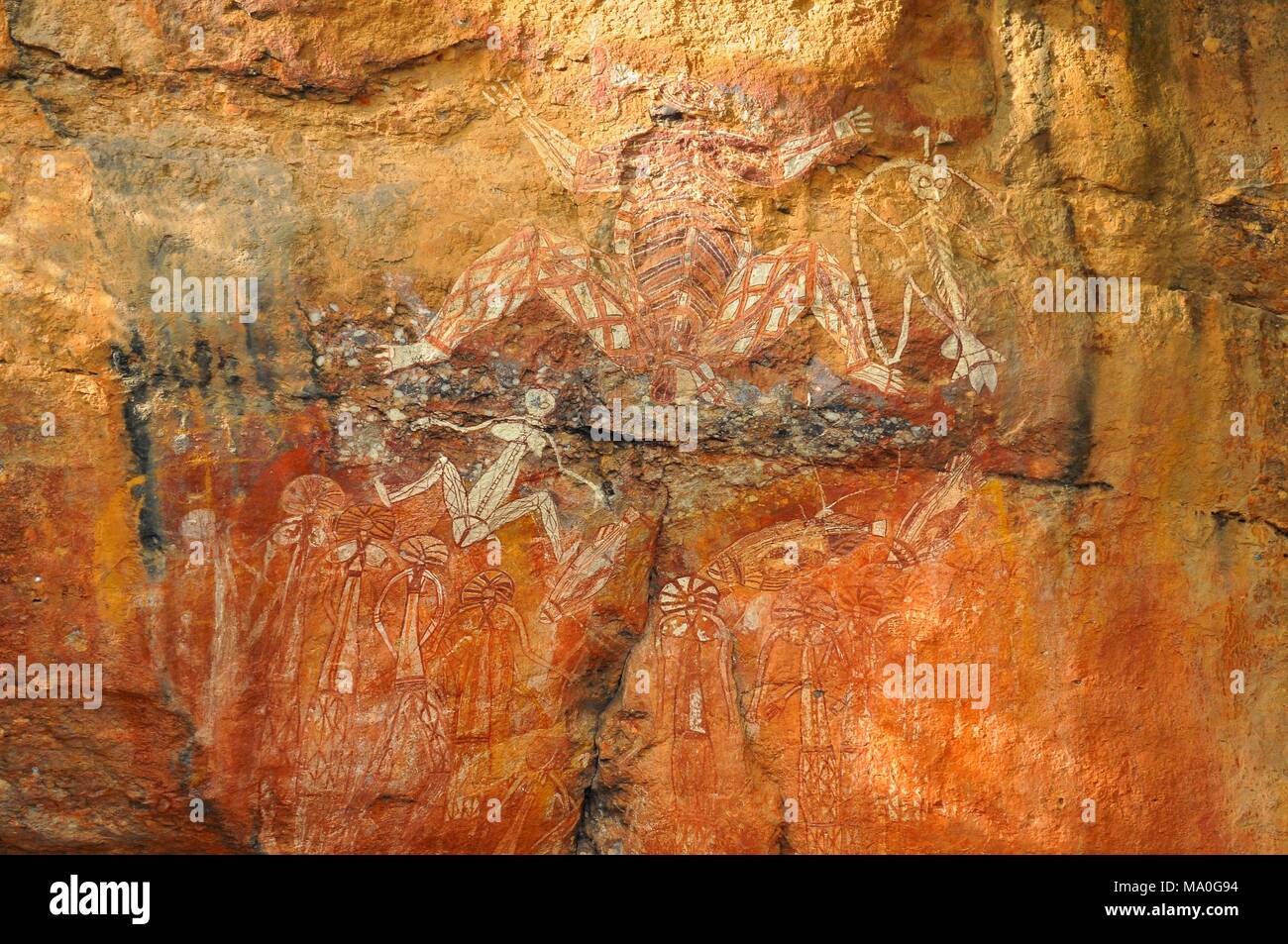 Aboriginal Rock Art of people dancing at Kakadu National Park, Northern Territory, Australia ...
