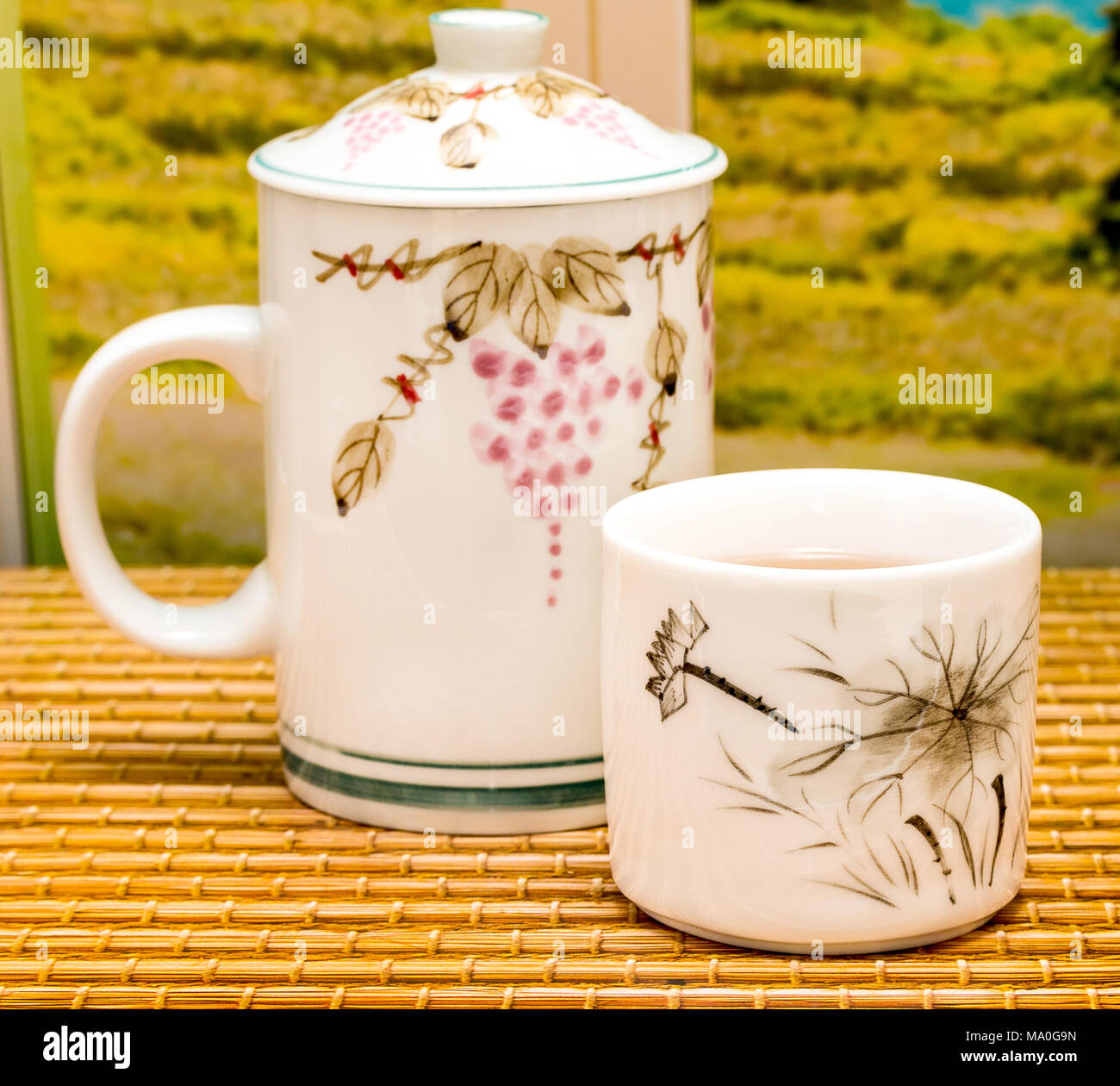 Green Tea Cups Indicating Refreshes Refreshment And Restaurant Stock ...