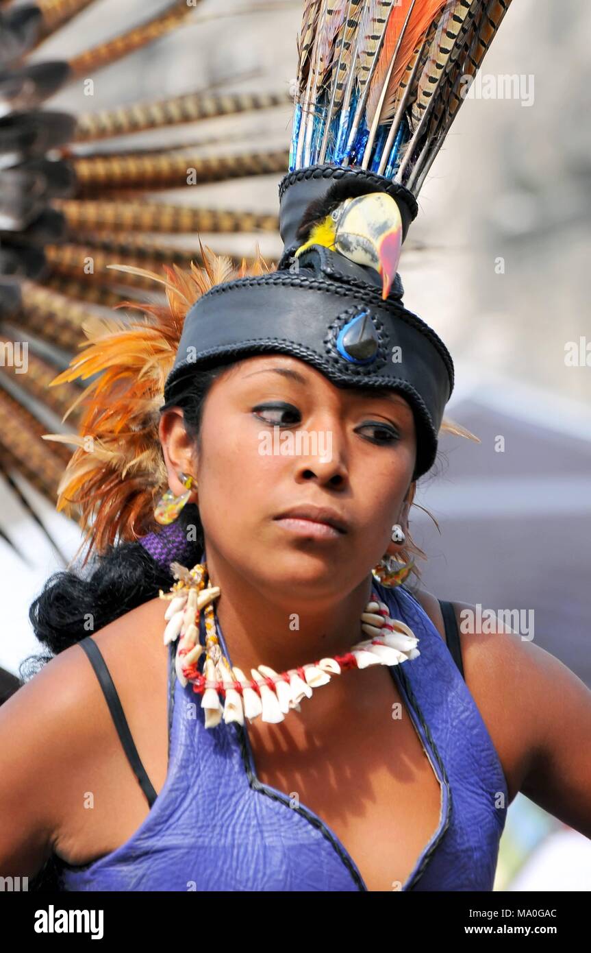 Mexican dancer dressed in an Aztec costume at Metropolitan Cathedral ...