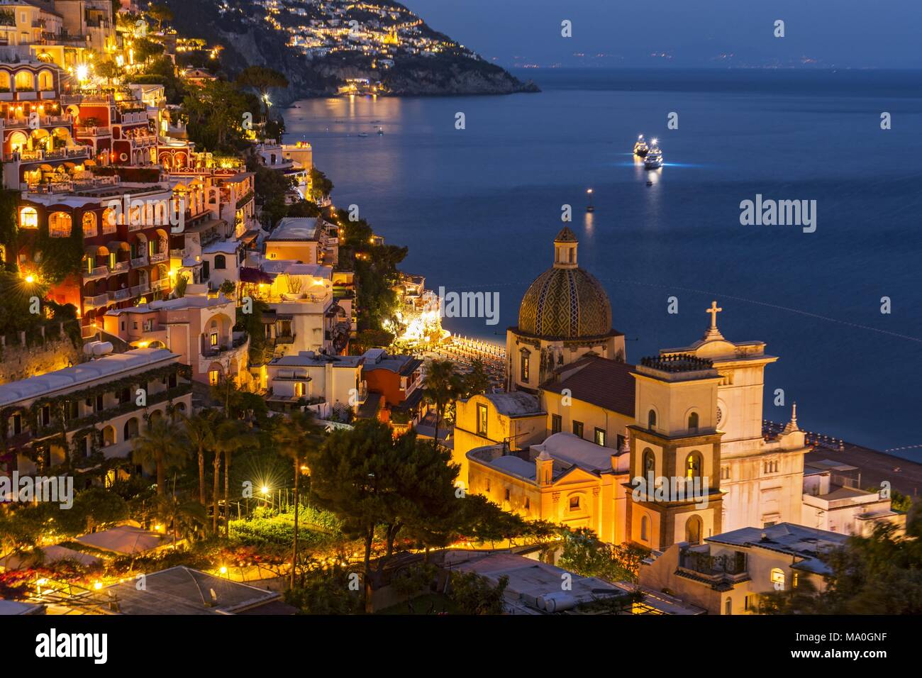 Night view of Positano village at Amalfi Coast, Italy Stock Photo - Alamy