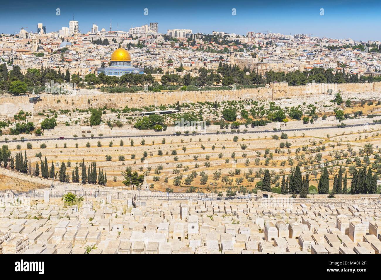 View to Jerusalem old city temple mount and the ancient Jewish cemetery ...