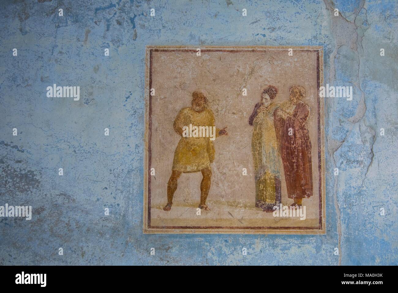 Ancient painted wall frescoes at the ancient Roman city of Pompei ...