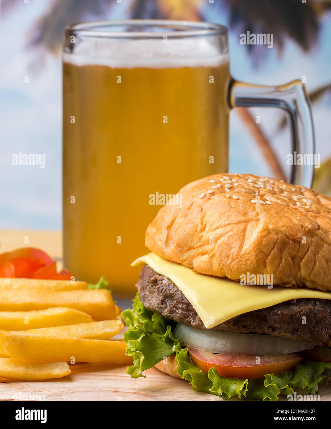 Burger Beer Meal Showing Ready To Eat And Quarter Pounder Stock Photo ...