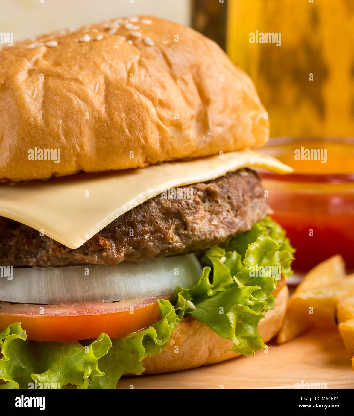 Roll And Burger Showing Fast Food And Chips Stock Photo - Alamy