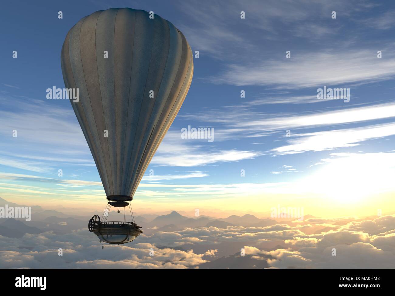 3D illustration Fantasy airship Zeppelin Dirigible balloon Stock Photo ...