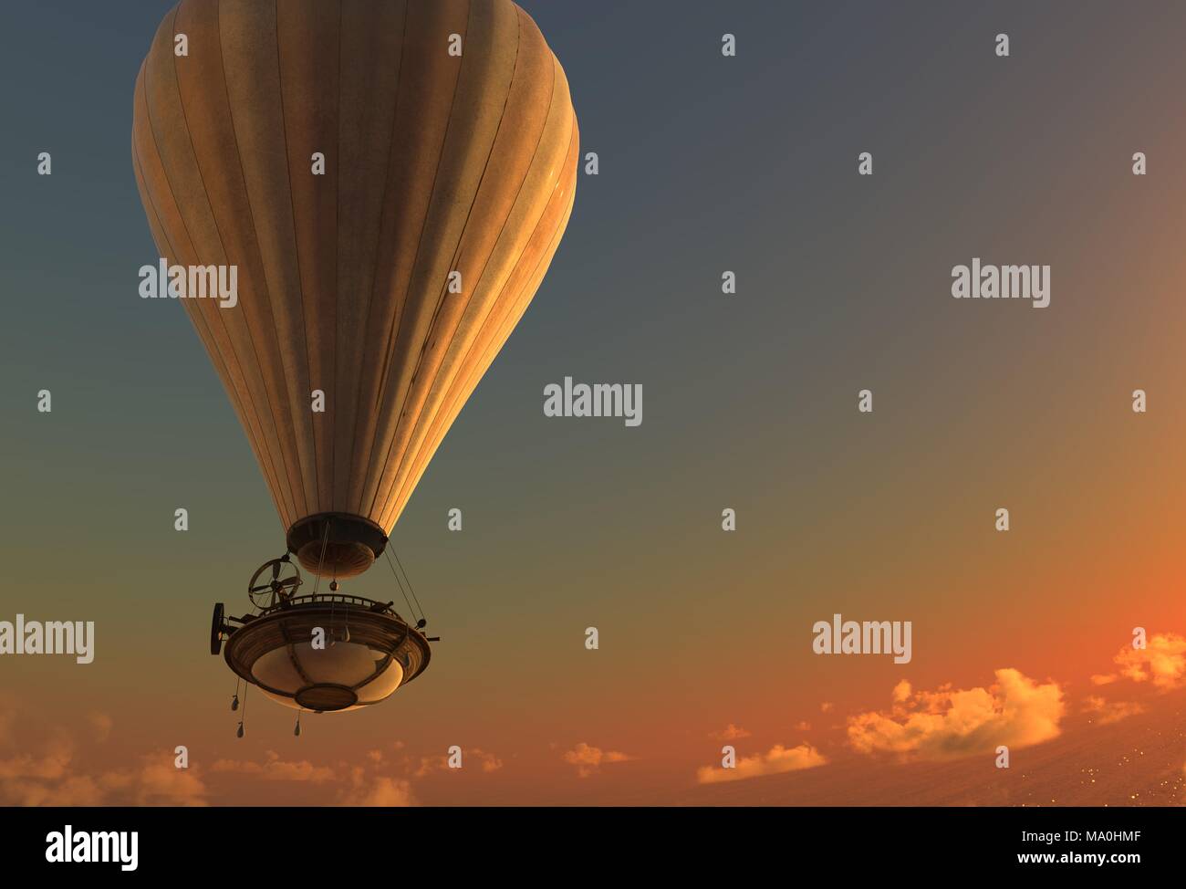 3D illustration Fantasy airship Zeppelin Dirigible balloon Stock Photo ...
