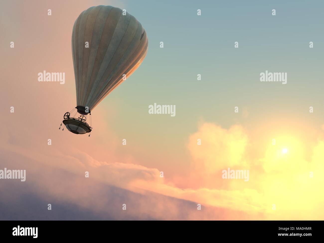 3D illustration Fantasy airship Zeppelin Dirigible balloon Stock Photo ...