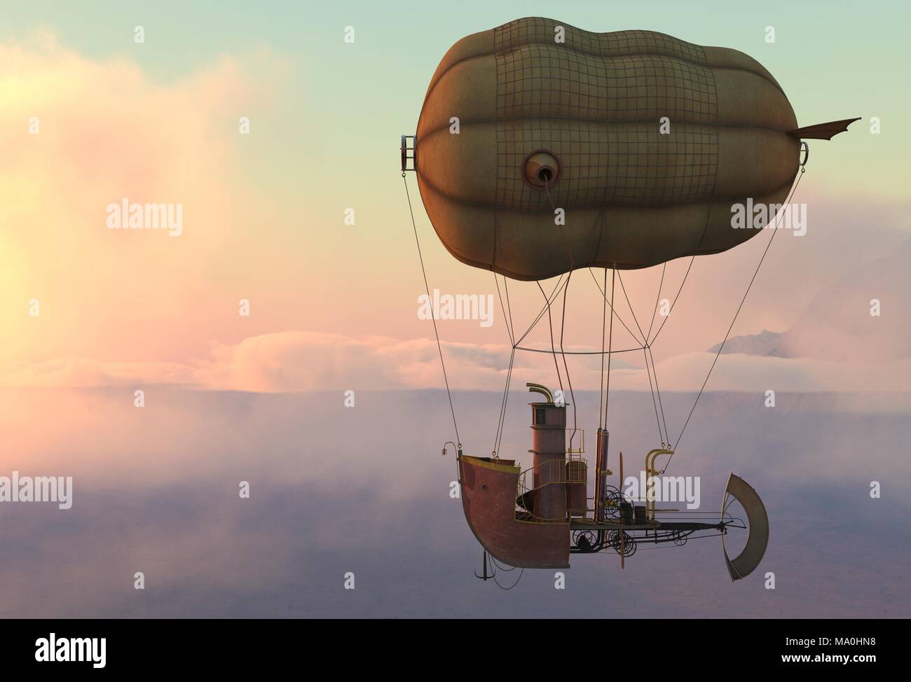3D illustration Fantasy airship Zeppelin Dirigible balloon Stock Photo ...