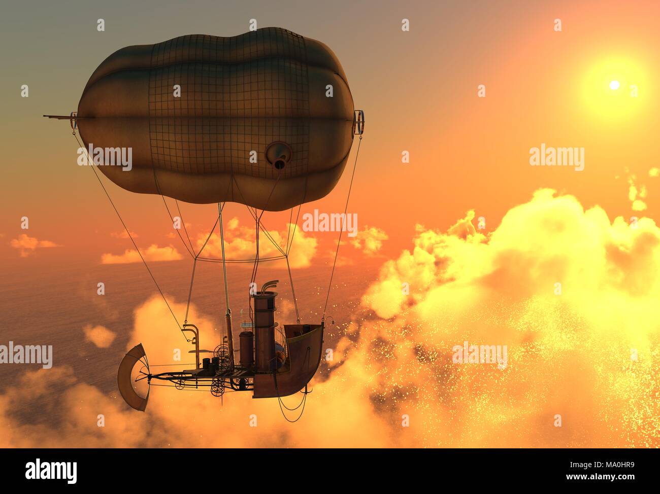 3D illustration Fantasy airship Zeppelin Dirigible balloon Stock Photo ...