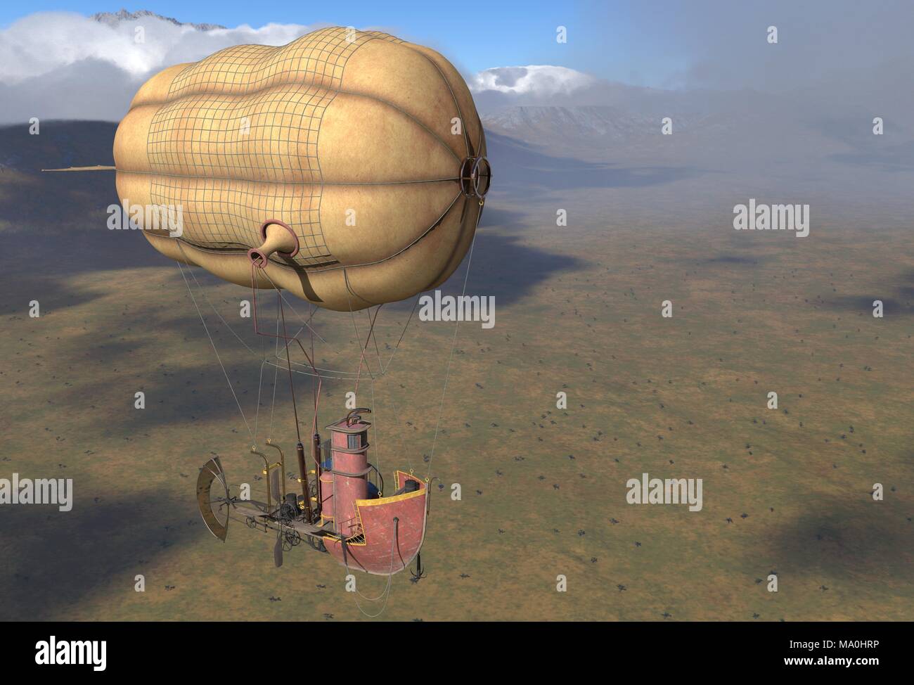 3D illustration Fantasy airship Zeppelin Dirigible balloon Stock Photo ...