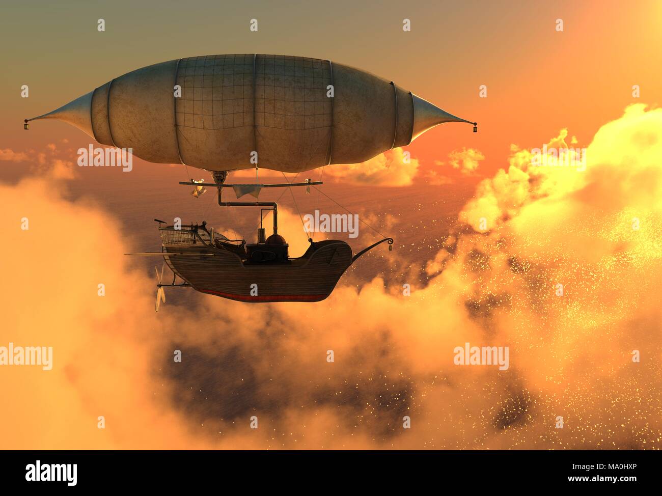 3D illustration Fantasy airship Zeppelin Dirigible balloon Stock Photo ...