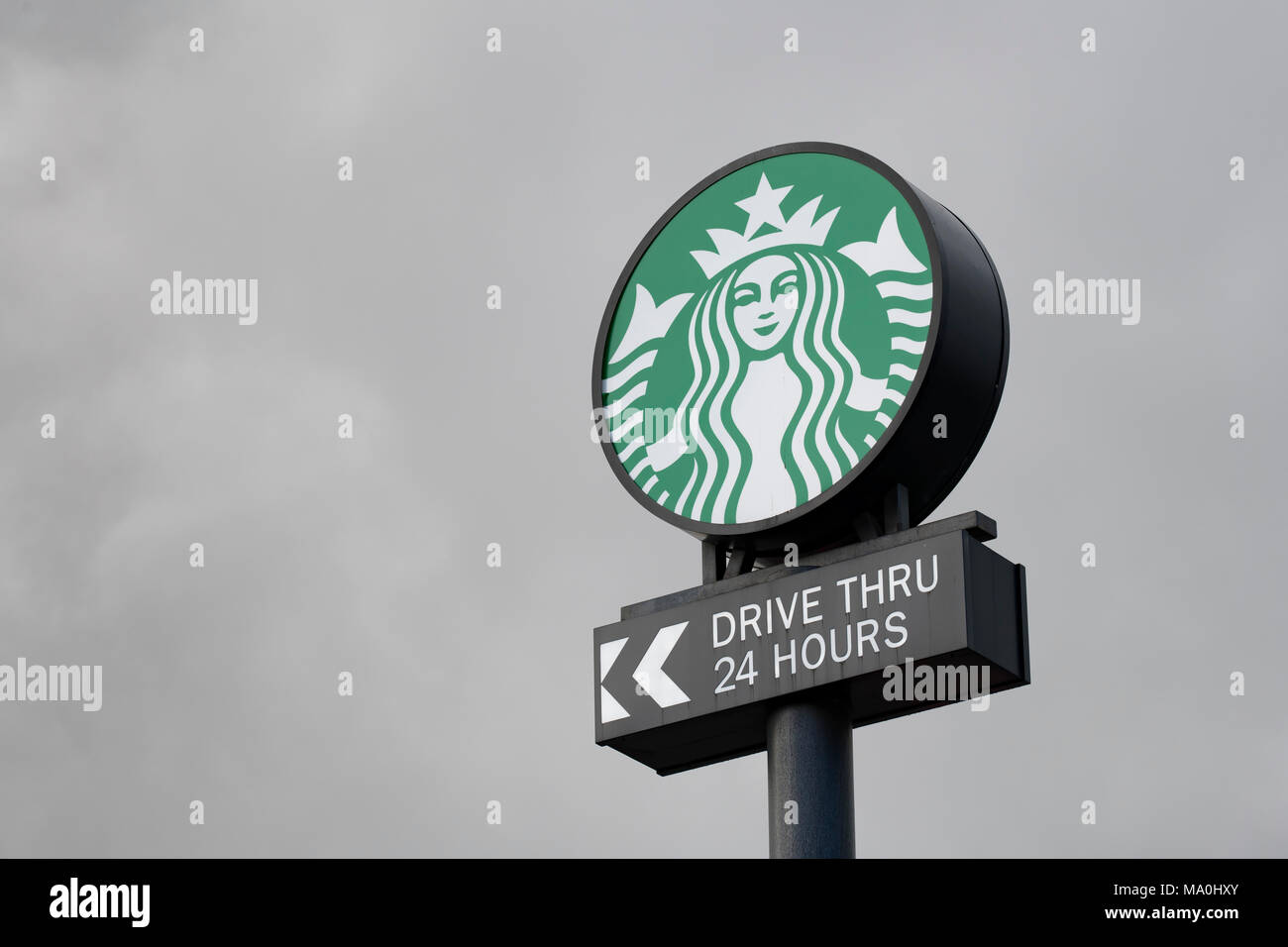 Starbucks Drive Through coffee shop sign logo Stock Photo - Alamy