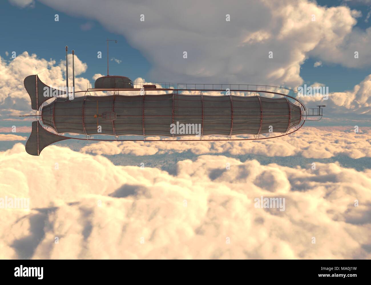 3D illustration Fantasy airship Zeppelin Dirigible balloon Stock Photo ...