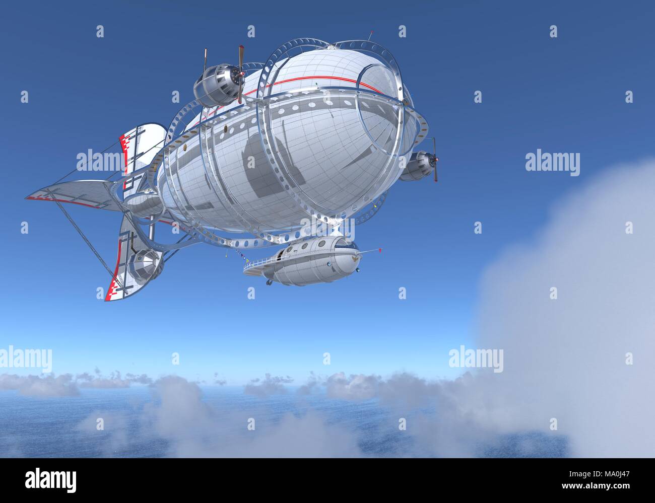 3D illustration Fantasy airship Zeppelin Dirigible balloon Stock Photo ...