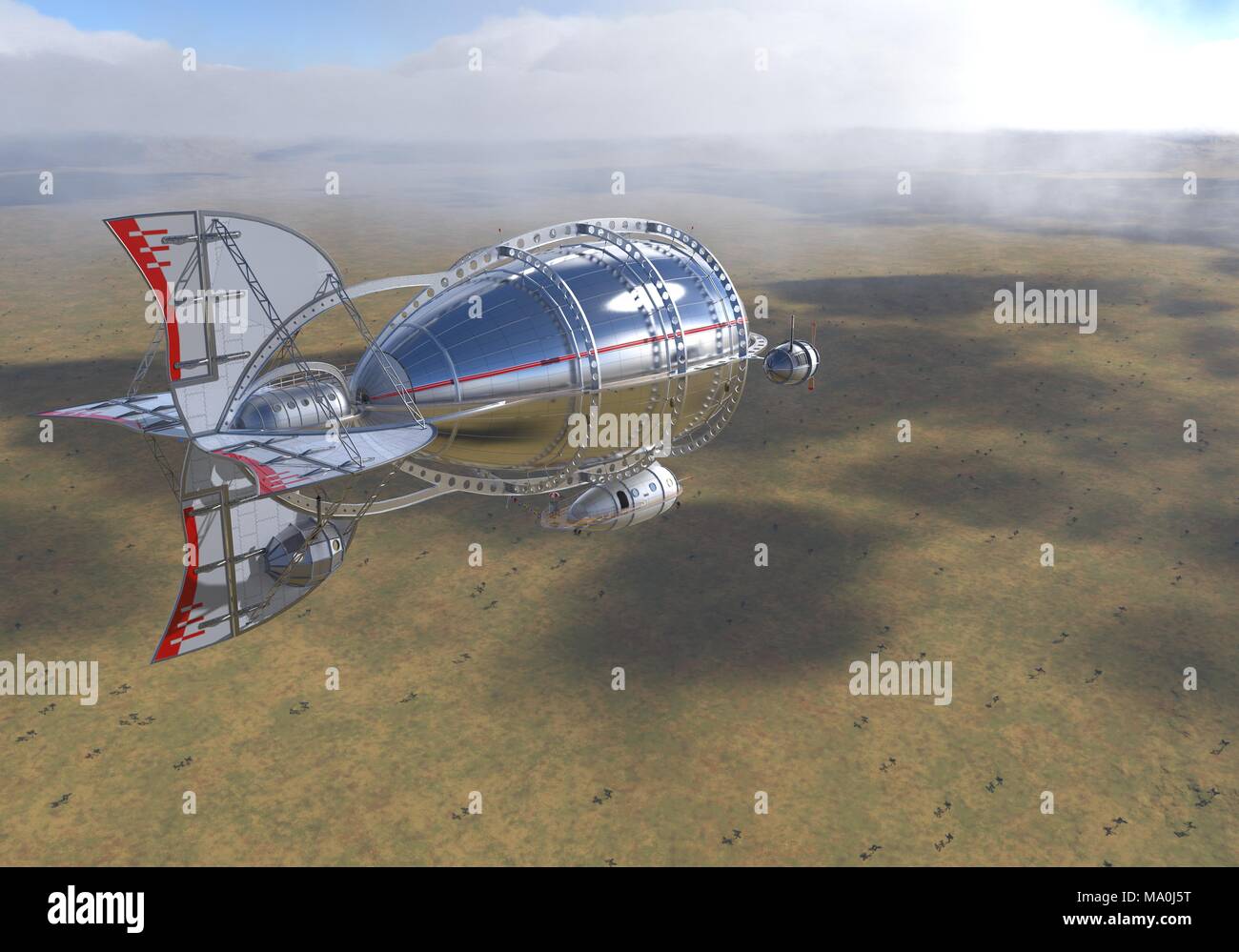 3D illustration Fantasy airship Zeppelin Dirigible balloon Stock Photo ...