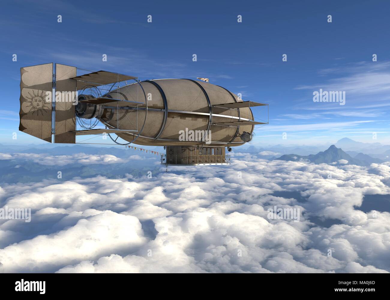 3D illustration Fantasy airship Zeppelin Dirigible balloon Stock Photo ...