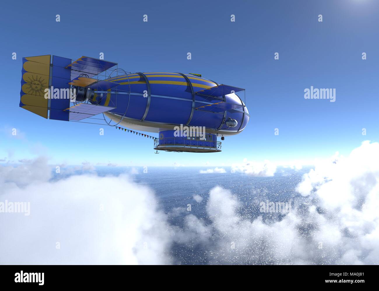 3D illustration Fantasy airship Zeppelin Dirigible balloon Stock Photo ...