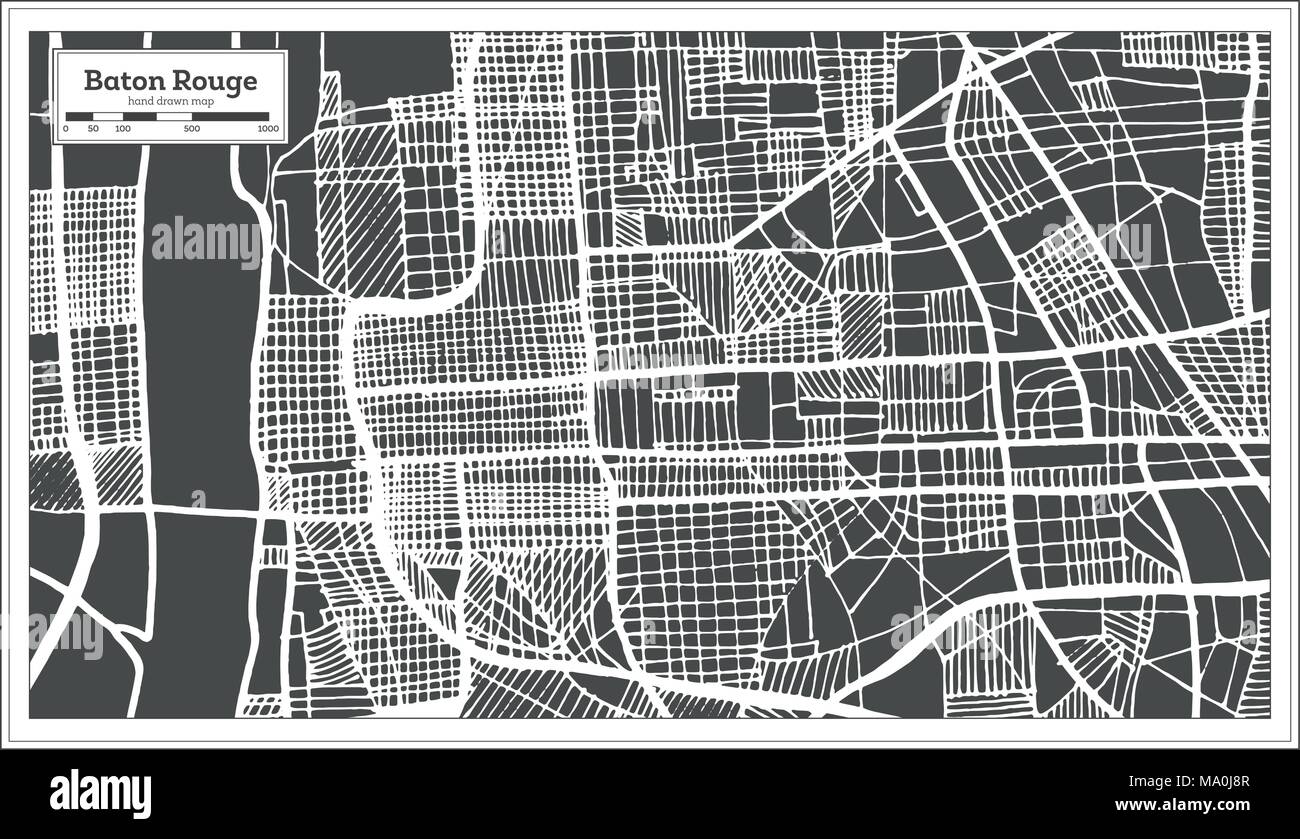 Baton Rouge Louisiana USA City Map in Retro Style. Outline Map. Vector ...