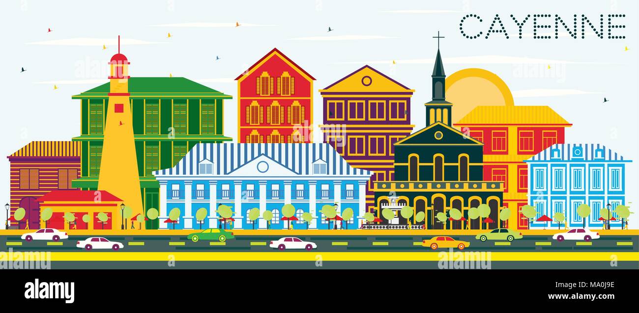 Cayenne City Skyline with Color Buildings and Blue Sky. Vector ...