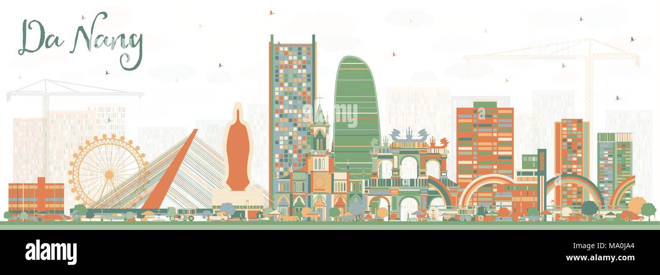 Da Nang Vietnam City Skyline with Color Buildings. Vector Illustration ...