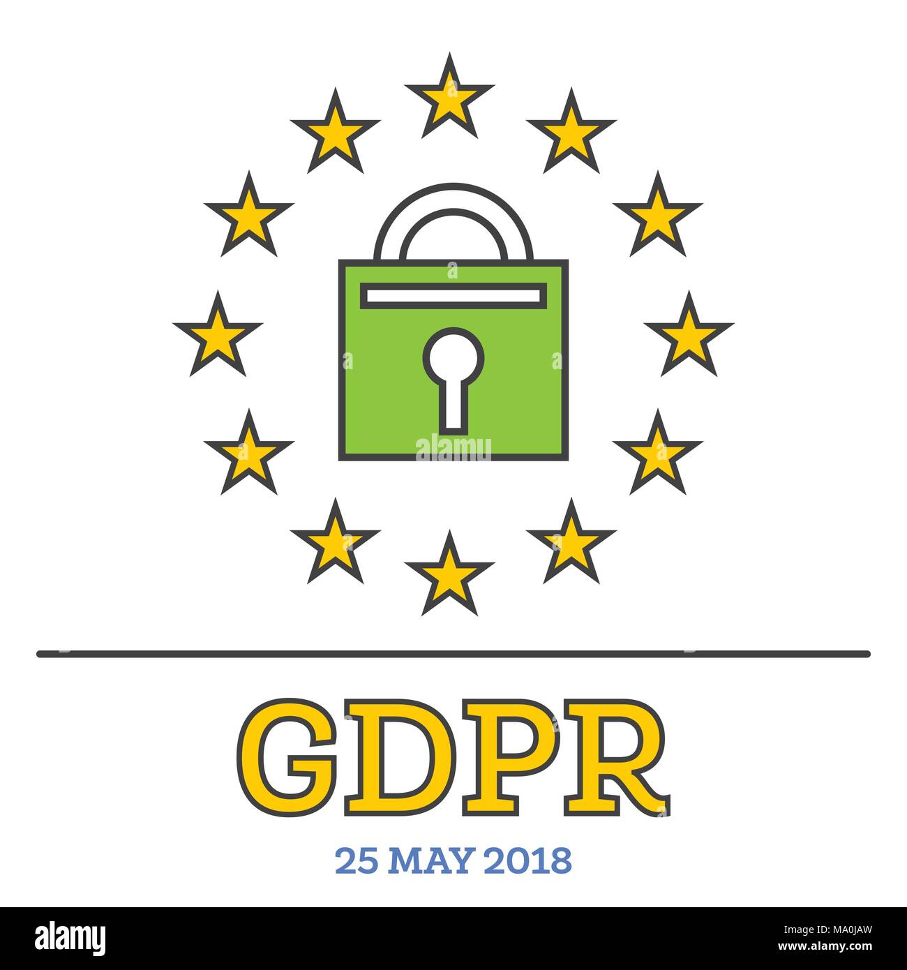 General Data Protection Regulation (GDPR). Padlock with Stars. Vector ...