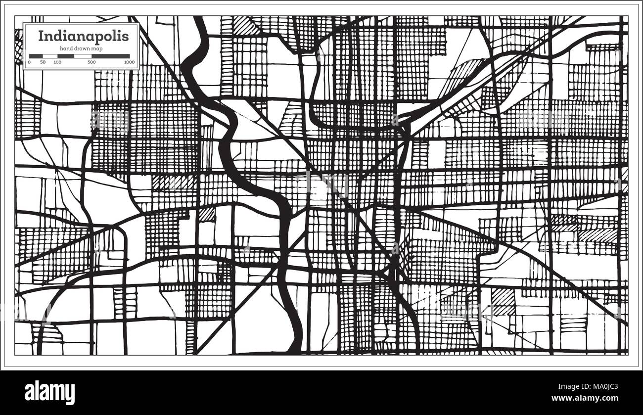 Indianapolis USA City Map in Retro Style Black and White Color. Outline ...