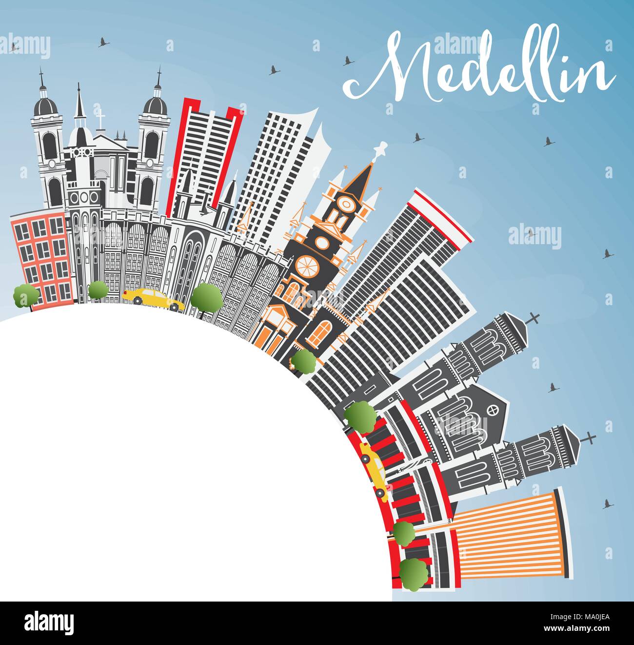 Medellin Colombia City Skyline with Gray Buildings, Blue Sky and Copy ...