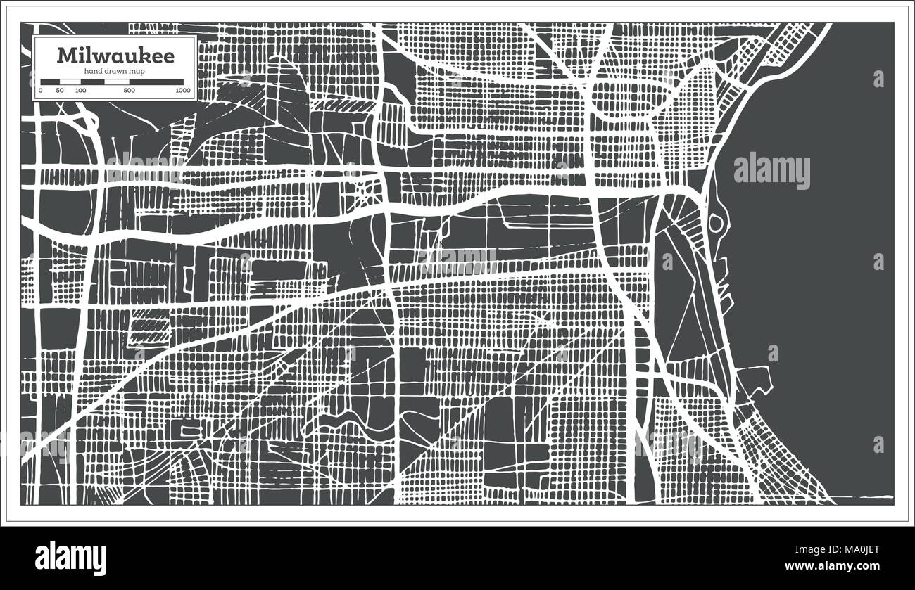 Milwaukee Wisconsin USA City Map in Retro Style. Outline Map. Vector ...