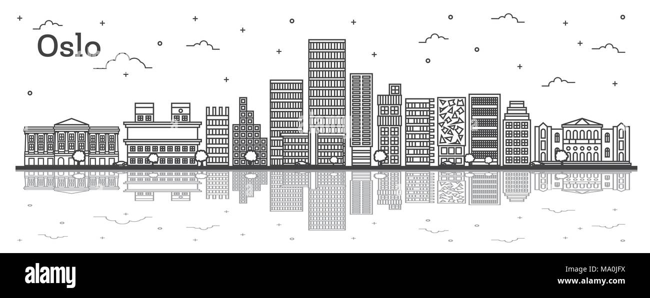 Outline Oslo Norway City Skyline with Modern Buildings and Reflections ...